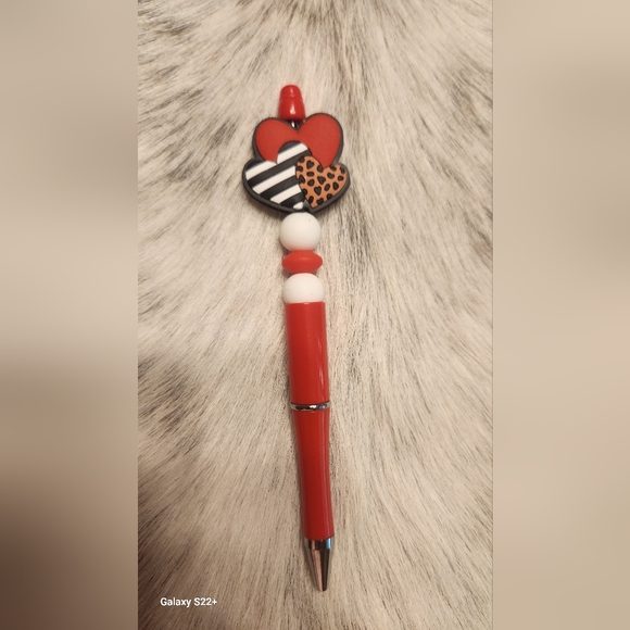 Office | Red Heart Striped Pen Black Ink New | Poshmark